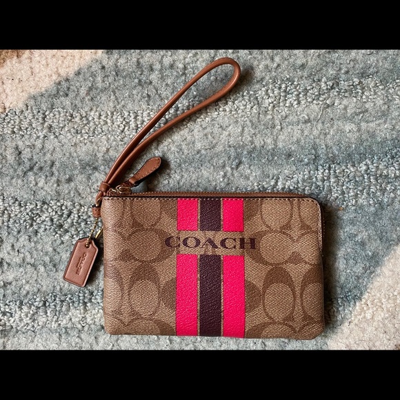 Coach | Bags | Coach Coin Purse Tan Monogram Signature Stripe | Poshmark